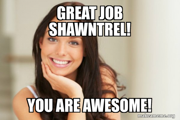 Great job Shawntrel! You are awesome! - Good Girl Gina Meme Generator