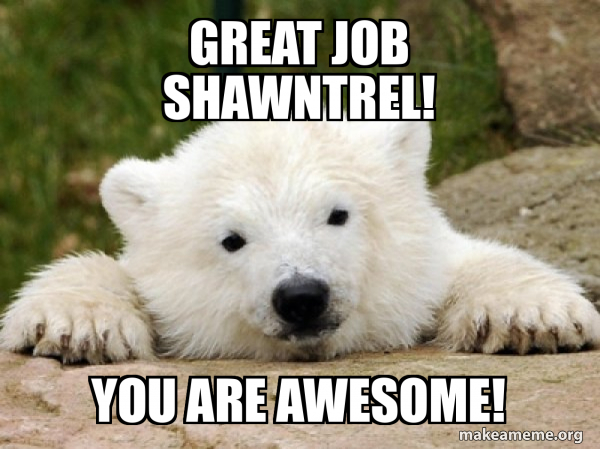 Great job Shawntrel! You are awesome! - Popular Opinion Bear | Make a Meme