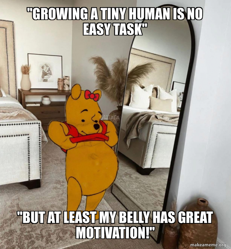 "Growing a tiny human is no easy task" "But at least my belly has great ...