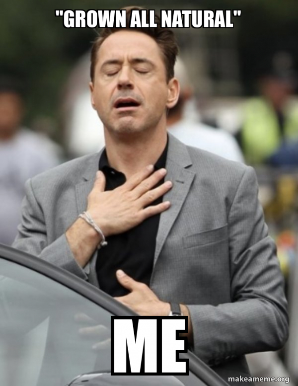 "grown all natural" me - Tony Stark Relief Meme Generator