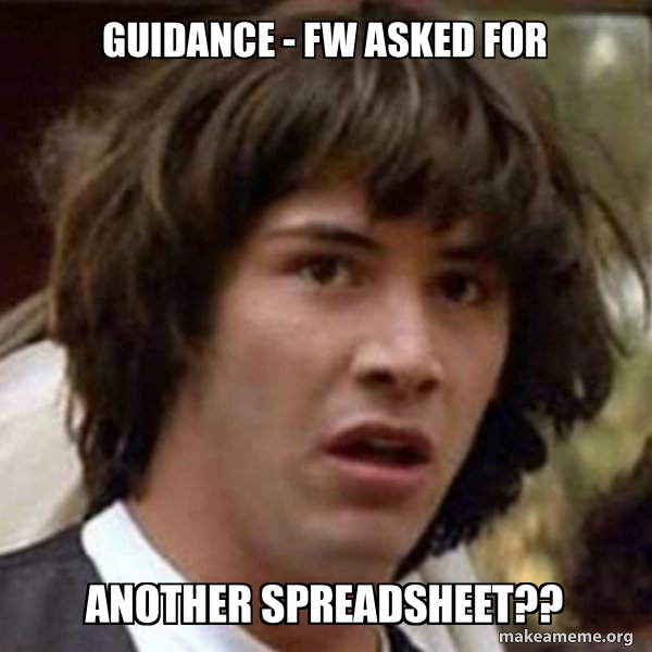 Guidance - FW asked for another spreadsheet?? - Conspiracy Keanu Meme ...