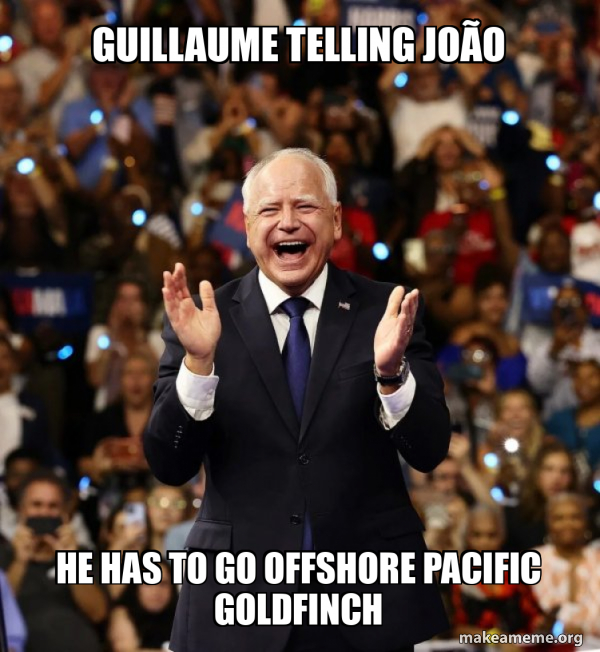 GUILLAUME TELLING JOÃO HE HAS TO GO OFFSHORE PACIFIC GOLDFINCH - Happy ...