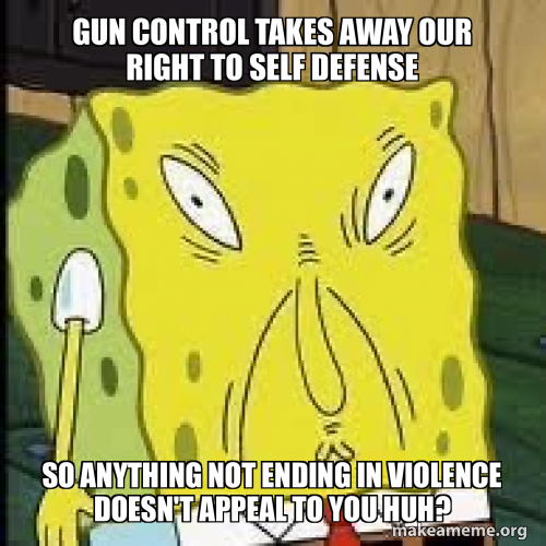 Gun control takes away our right to self defense So anything not ending ...