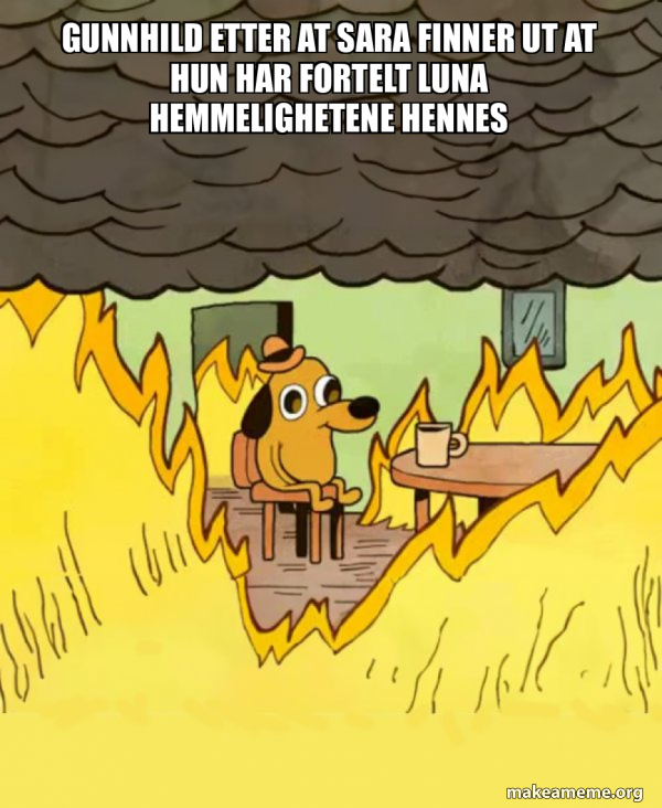 Gunnhild etter at Sara finner ut at hun har fortelt luna hemmelighetene ...