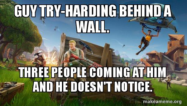 Guy try-harding behind a wall. Three people coming at him and he doesn ...