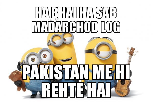 Ha Bhai ha sab madarchod log Pakistan me hi rehte hai - Minions Meme ...
