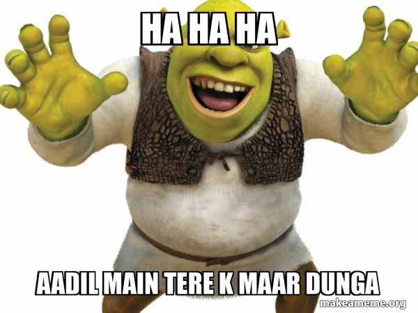 Ha Ha Ha Aadil main tere k maar dunga - Shrek Meme Generator