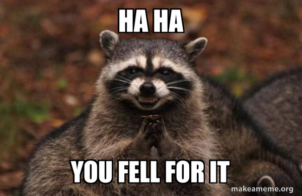 HA HA YOU FELL FOR IT - Evil Plotting Raccoon Meme Generator