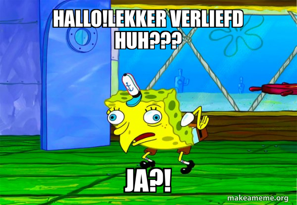 Hallo!Lekker verliefd huh??? Ja?! - Mocking SpongeBob Meme Generator