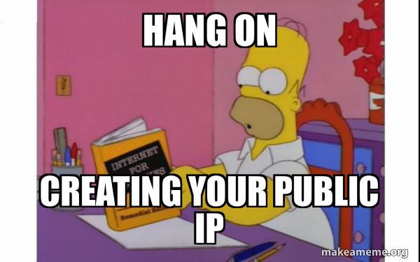 Hang on Creating your public IP - Computer Homer Meme Generator