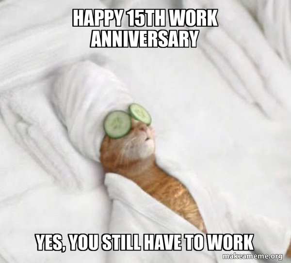 Happy 15th Work anniversary Yes, you still have to work - Pampered Cat ...