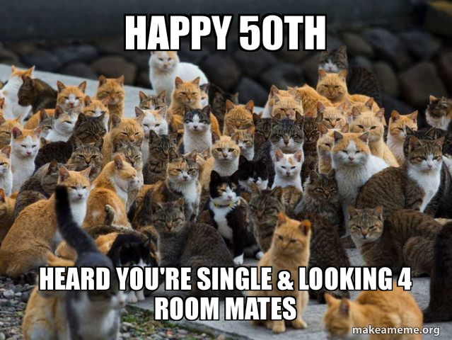 Happy 50th Heard you're single & looking 4 room mates Meme Generator