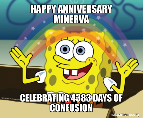 Happy anniversary Minerva Celebrating 4383 days of confusion - Rainbow ...