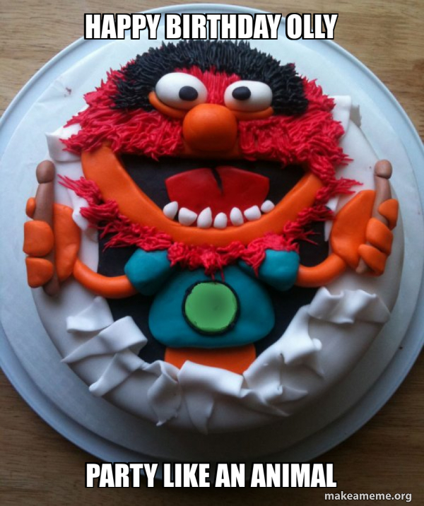 Happy Birthday Olly party like an animal - Cake Day Meme Generator