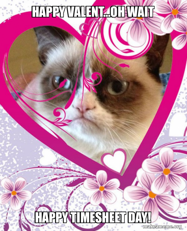 Happy Valent...oh wait Happy Timesheet Day! - Grumpy cat Valentines Day Meme Generator