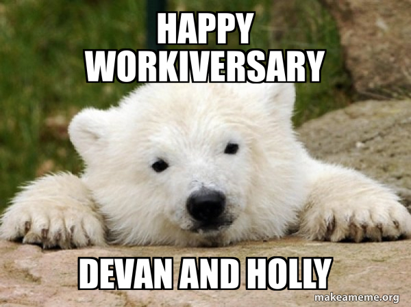 Happy Workiversary Devan and Holly - Popular Opinion Bear Meme Generator