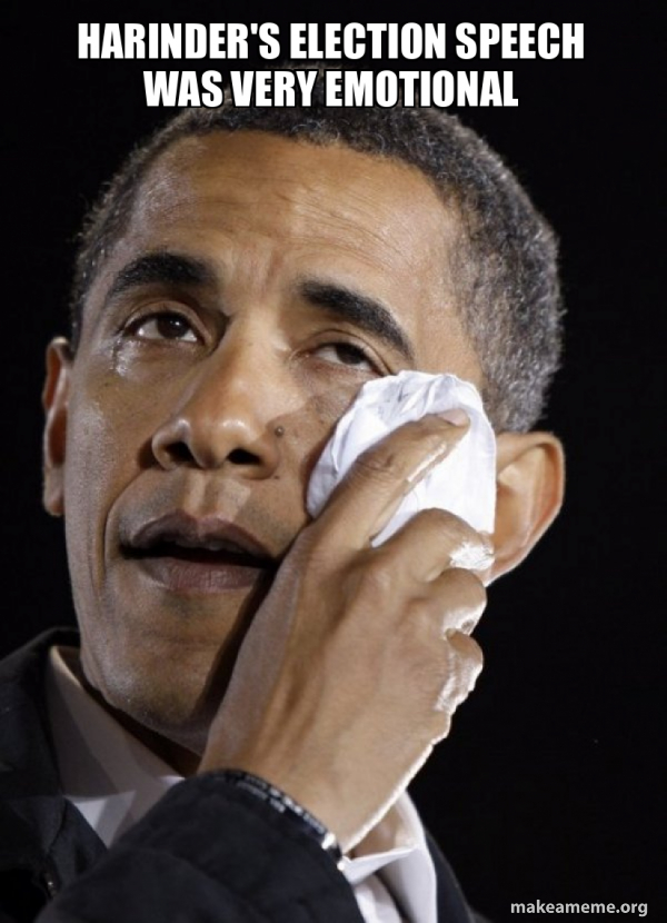Harinder's Election speech was very emotional - Crying Obama | Make a Meme