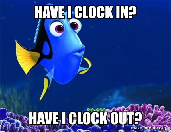 HAVE I CLOCK IN? HAVE I CLOCK OUT? - Dory from Nemo (5 second memory ...