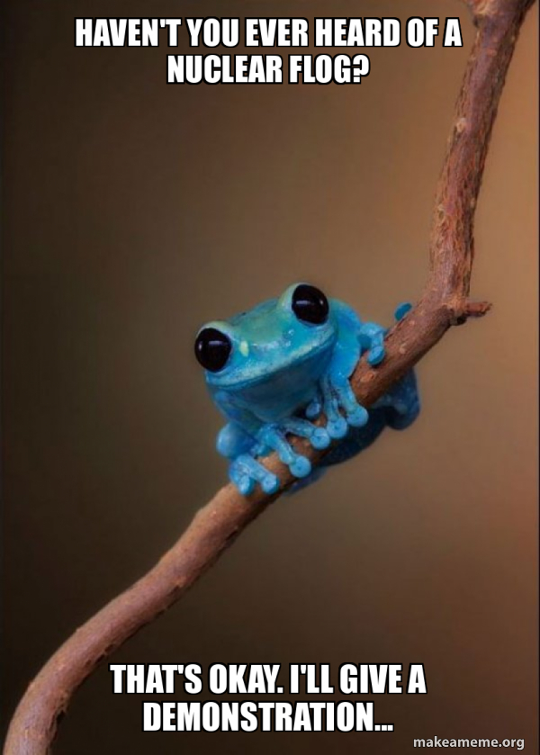 haven't you ever heard of a nuclear flog? that's okay. I'll give a ...