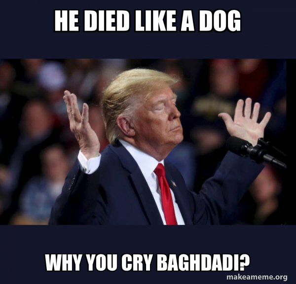 he died like a dog why you cry baghdadi? - Trump Impeached Meme Generator