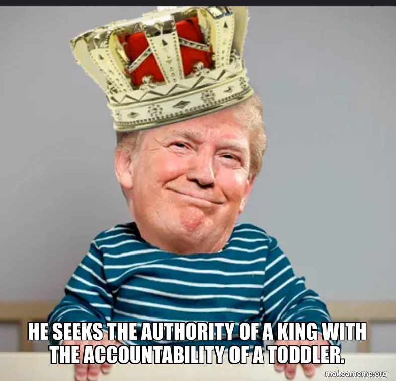He seeks the authority of a king with the accountability of a toddler ...