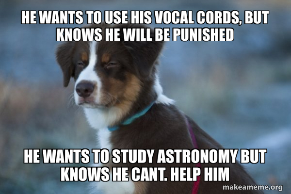 he wants to use his vocal cords, but knows he will be punished he wants ...