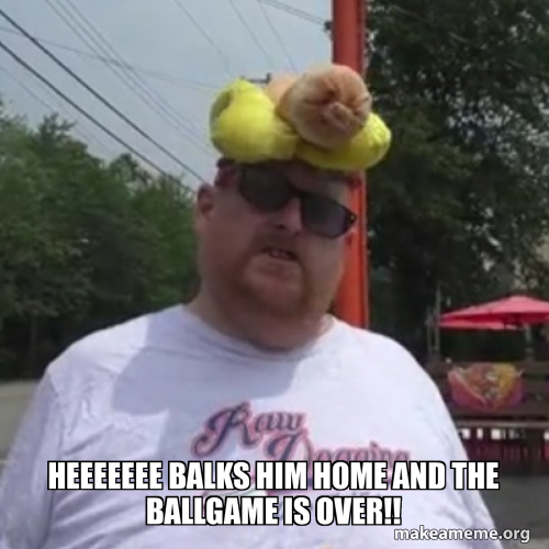 Heeeeeee balks him home and the ballgame is over!! Meme Generator