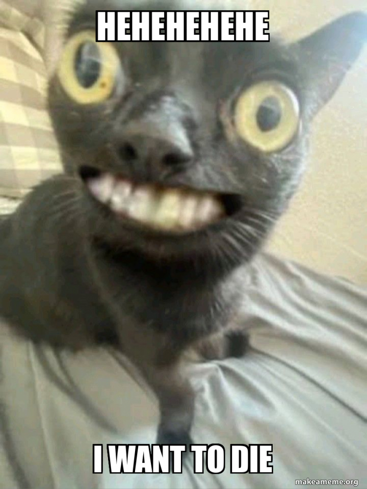 Hehehehehe I want to die Meme Generator