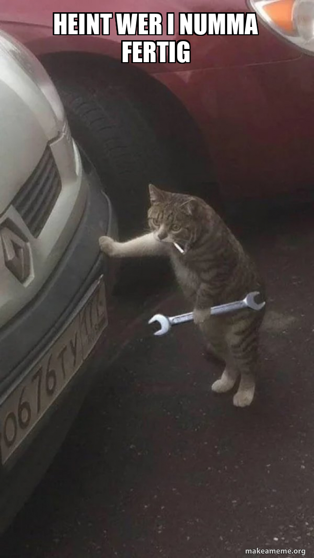 Heint wer i numma fertig - Mechanic Cat Meme Generator