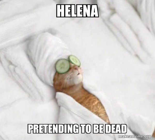 HELENA PRETENDING TO BE DEAD - Pampered Cat Meme Meme Generator
