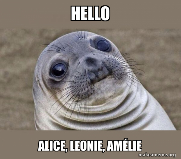 Hello Alice, Leonie, Amélie - Squeamish Seal Meme Generator
