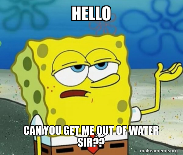 HELLO CAN YOU GET ME OUT OF WATER SIR?? - Tough SpongeBob Meme Generator
