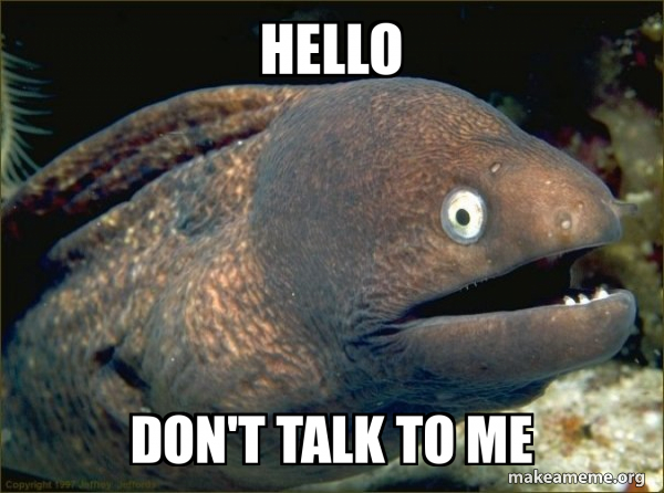 hello don't talk to me - Bad Joke Eel Meme Generator