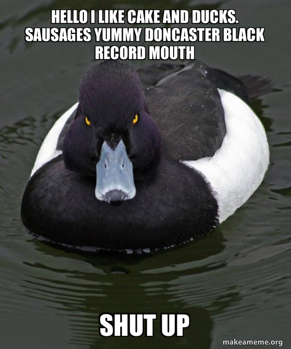 hello I like cake and ducks. SAUSAGES yummy Doncaster black record ...