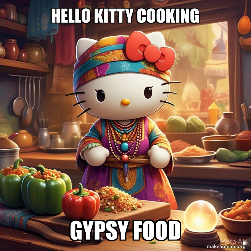 hello kitty cooking gypsy food - Gypsy food Meme Generator