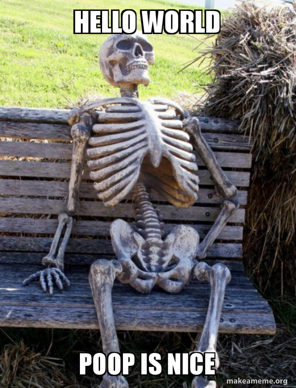Hello world Poop is nice - Waiting Skeleton Meme Generator
