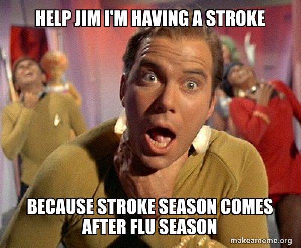 Help Jim I'm having a stroke Because stroke season comes after flu ...
