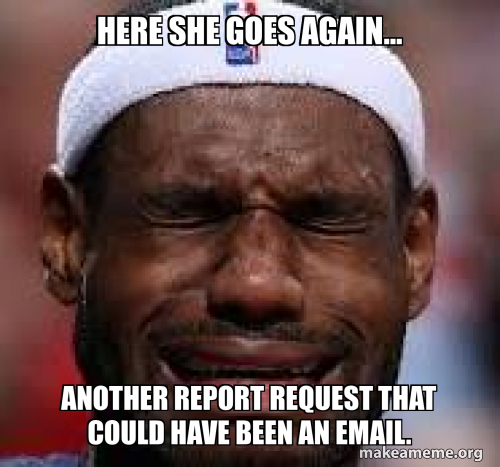 Here she goes again... Another report request that could have been an ...