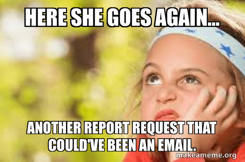Here she goes again... Another report request that could've been an ...