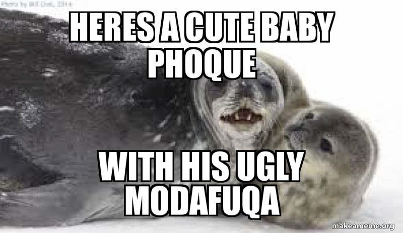 heres a cute baby phoque with his ugly modafuqa - modafuqa Meme Generator