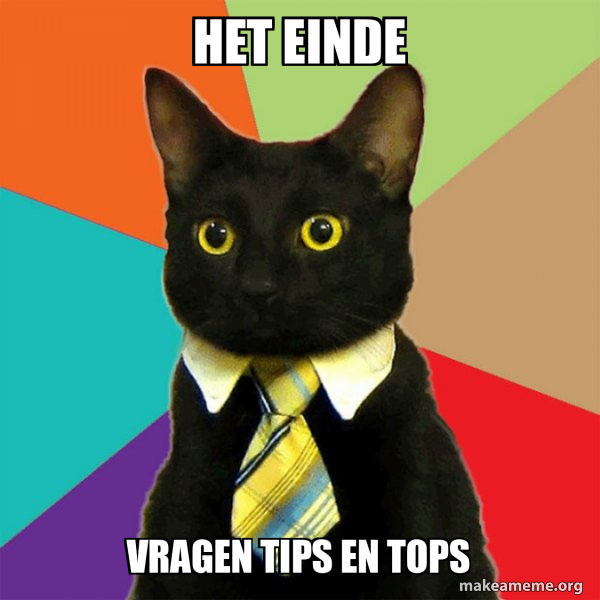 het einde vragen tips en tops - Business Cat Meme Generator