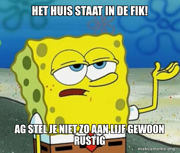 het huis staat in de fik! ag stel je niet zo aan lijf gewoon rustig ...