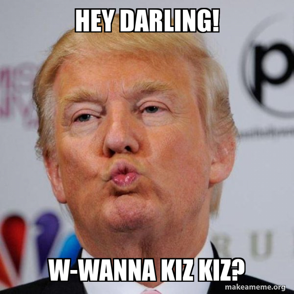 hey darling! w-wanna kiz kiz? - Donald Trump Kissing Meme Generator