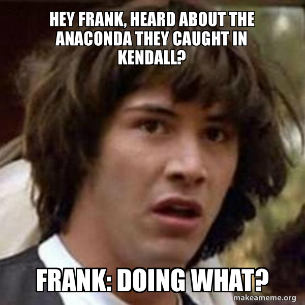 Hey Frank, heard about the anaconda they caught in Kendall? Frank ...