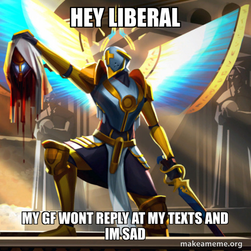 Hey liberal My gf wont reply at my texts and im sad Meme Generator