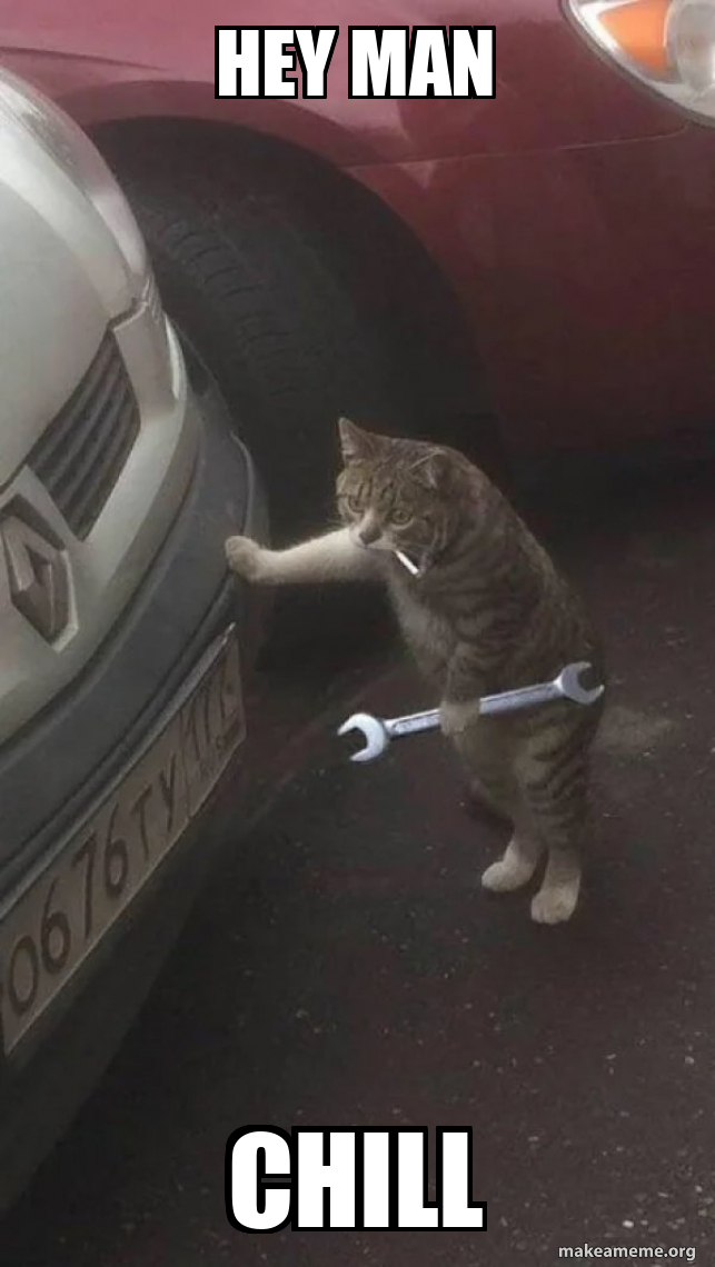 hey man chill - Mechanic Cat Meme Generator