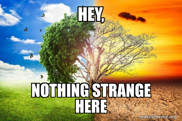 hey, nothing strange here - Climate Change / Global Warming Meme Generator