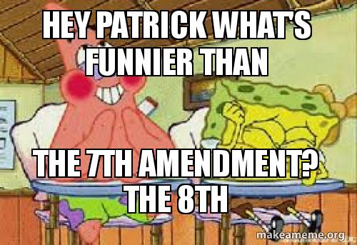 Hey patrick what's funnier than the 7th amendment? the 8th Meme Generator