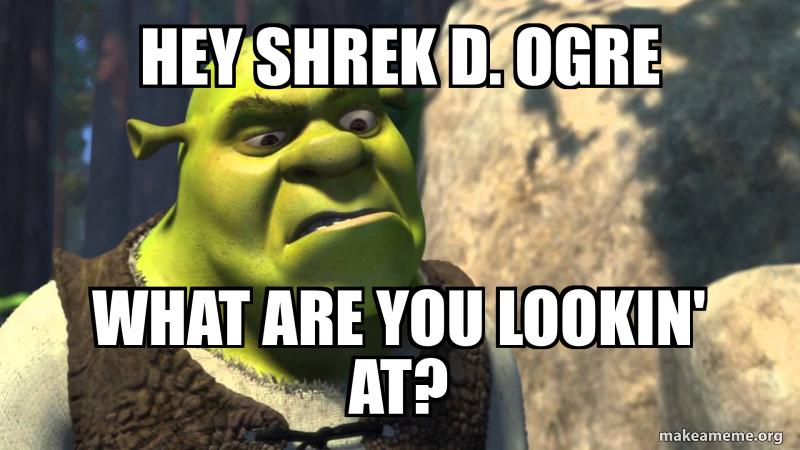 Hey Shrek D. Ogre What are you lookin' at? Meme Generator