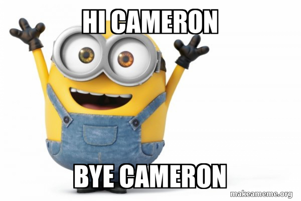 hi cameron bye cameron - Happy Minion Meme Generator